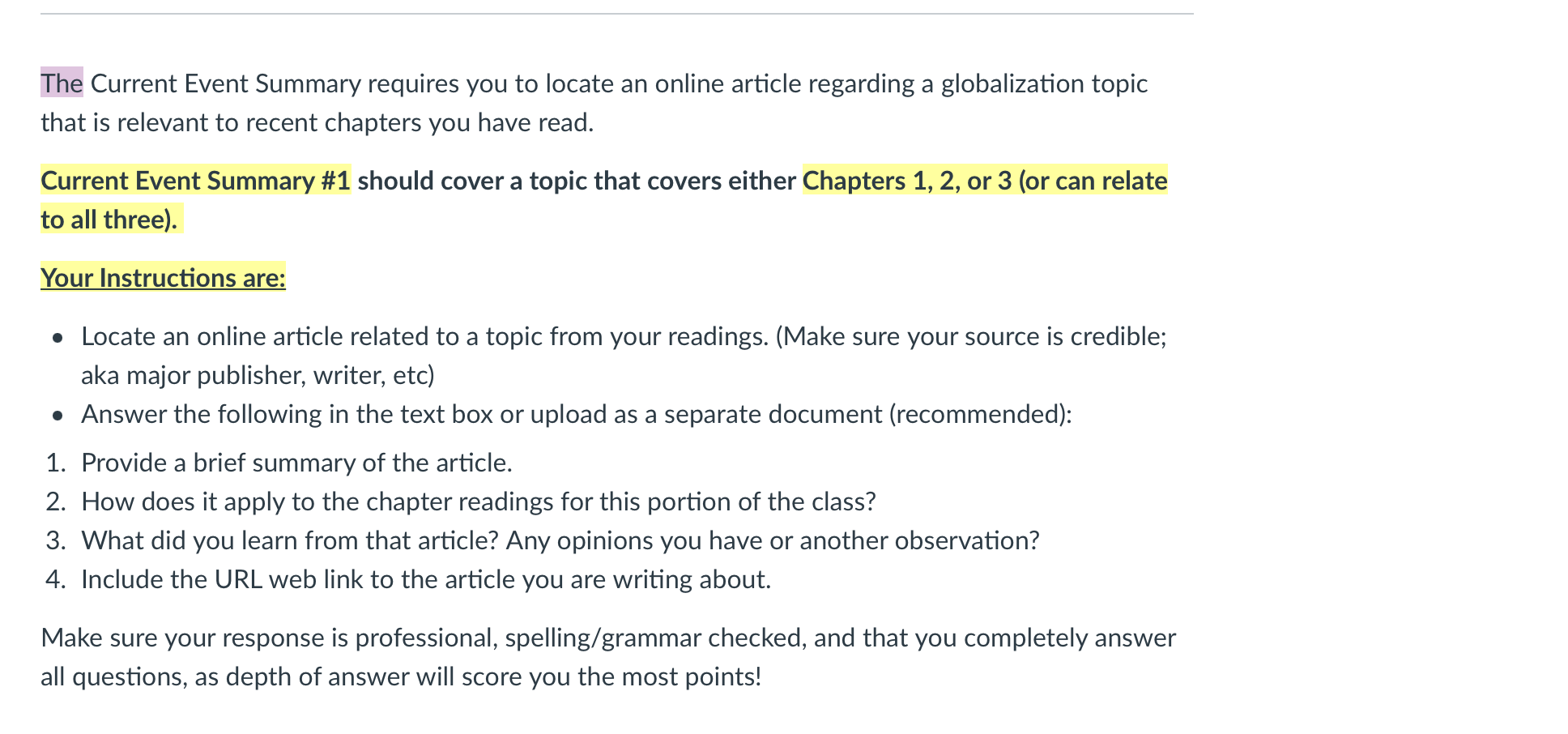Solved The Current Event Summary requires you to locate an | Chegg.com