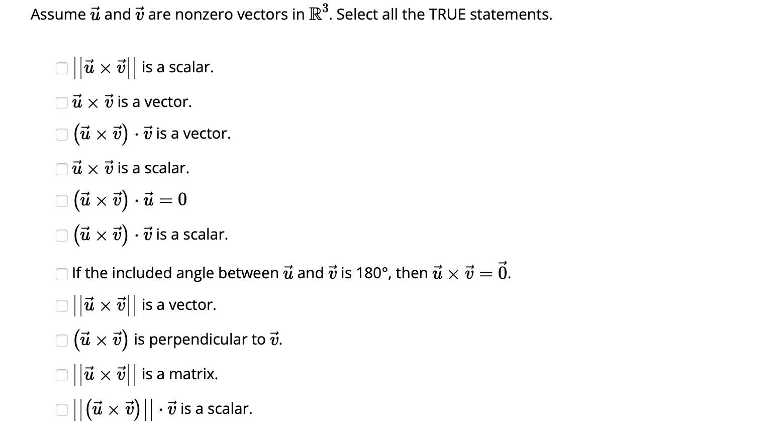 Solved Assume u and v are nonzero vectors in R3. Select all | Chegg.com