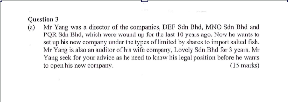 Solved Question 3 (a) Mr Yang was a director of the | Chegg.com