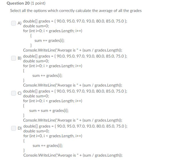 Solved Question 20 (1 point) Select all the options which | Chegg.com