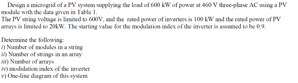 Solved Design a microgrid of a PV system supplying the load | Chegg.com