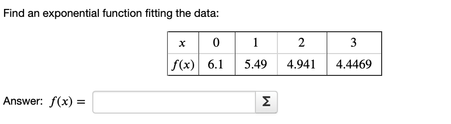Solved Find an exponential function fitting the data:Answer: | Chegg.com