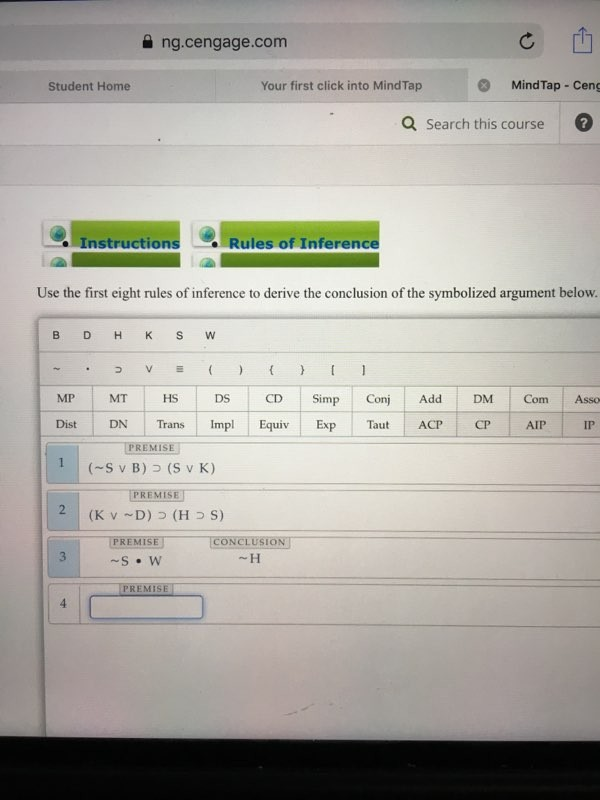 Solved Instructions Rules of Inference Use the first eight | Chegg.com
