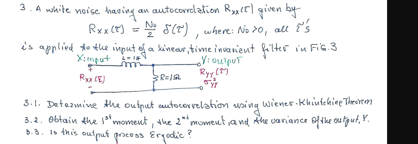 Solved 3. A white noise having an autocorrelation Rxx (T) | Chegg.com