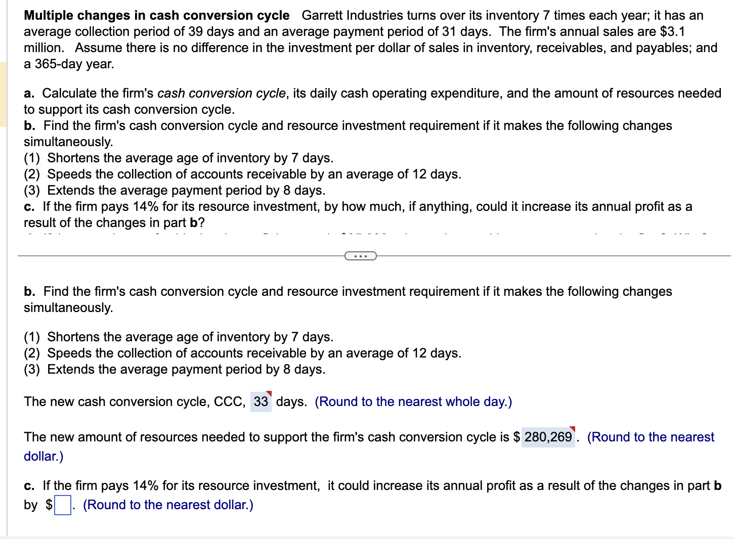 Solved Multiple changes in cash conversion cycle Garrett | Chegg.com
