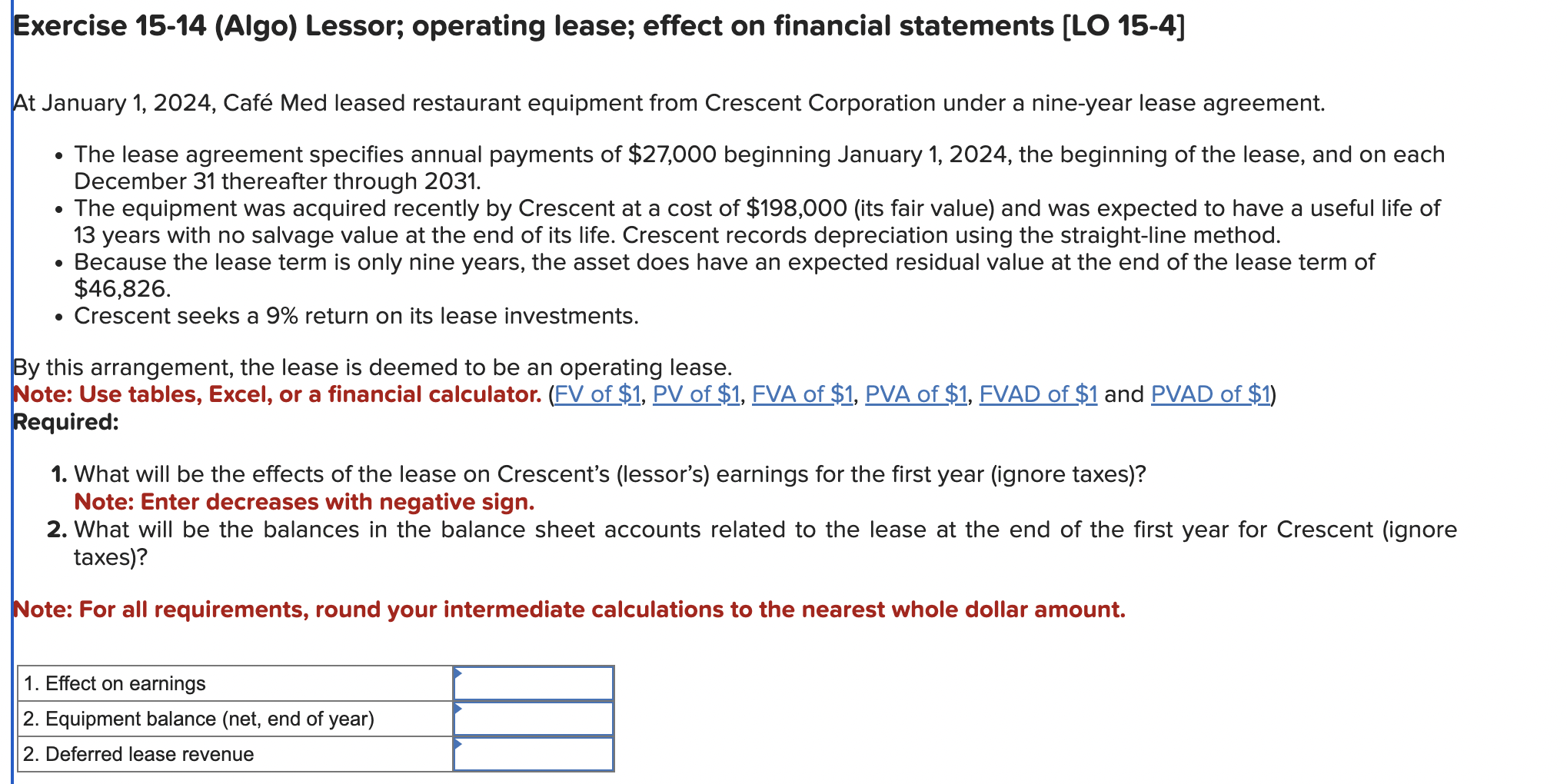 Solved Exercise 15-14 (Algo) Lessor; operating lease; effect | Chegg.com