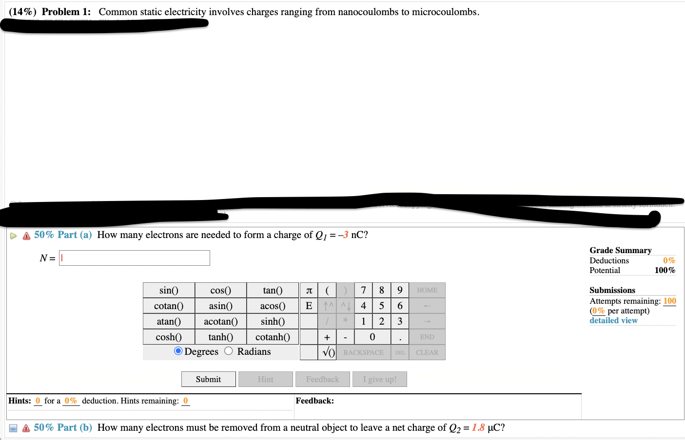 Solved (14\%) Problem 1: Common static electricity involves | Chegg.com