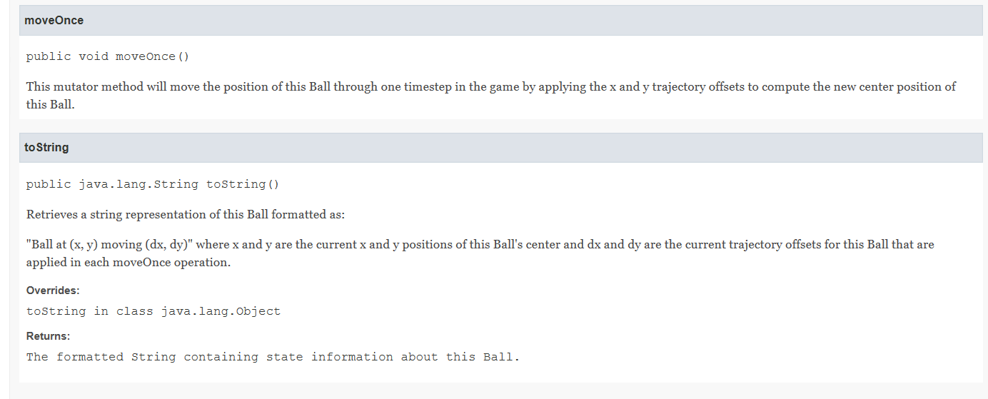 Solved public class Ball extends java.lang.Object The Ball | Chegg.com