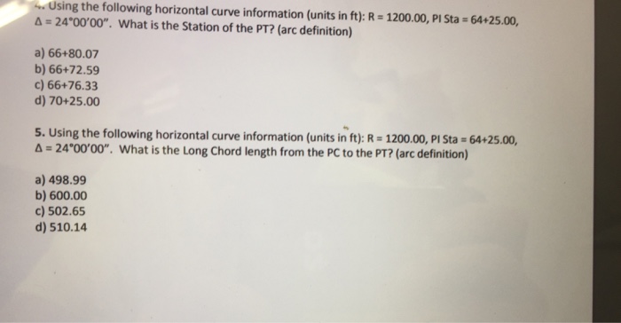 Solved Using the following horizontal curve information | Chegg.com