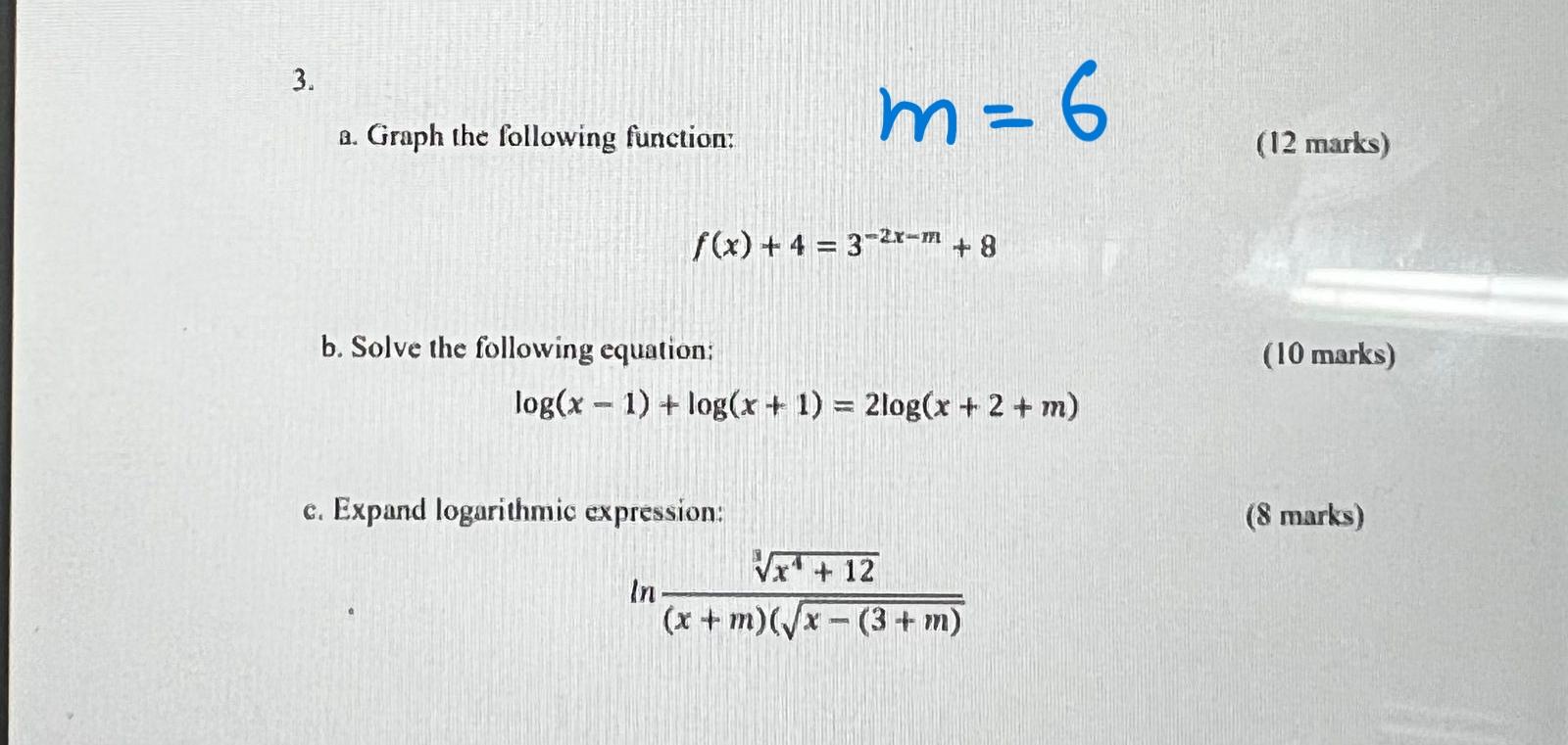 Solved 3. m=6 2. Graph the following function: (12 marks) | Chegg.com