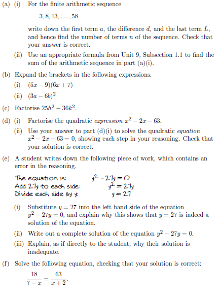 Solved (a) (i) For the finite arithmetic sequence | Chegg.com