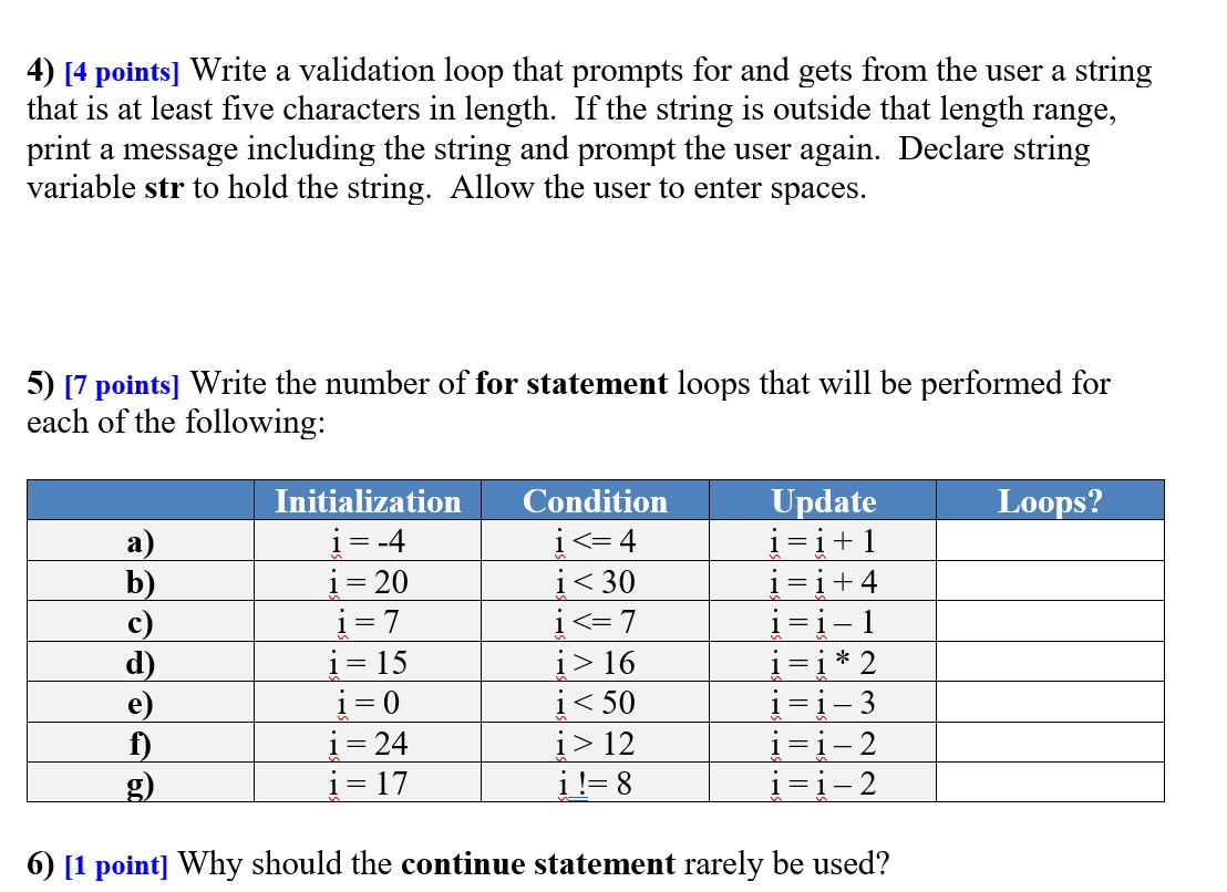 Solved 4) [4 points] Write a validation loop that prompts | Chegg.com