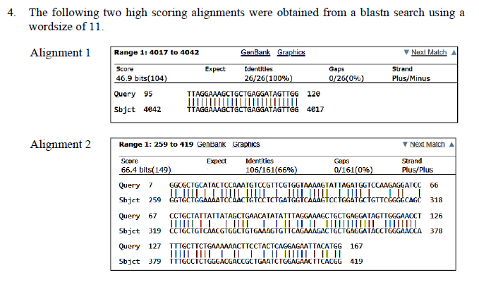 Solved The following two high scoring alignments were | Chegg.com