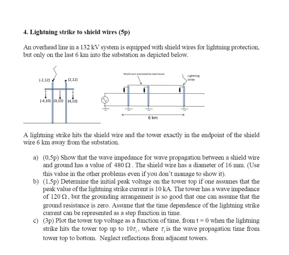4. Lightning strike to shield wires (5p) An overhead | Chegg.com