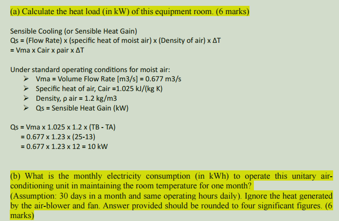 An equipment room operates with a constant sensible | Chegg.com