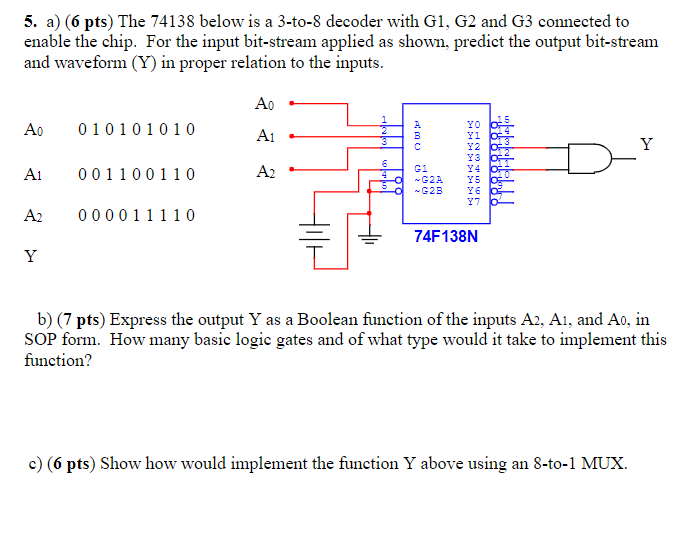Solved 5. a) (6 pts) The 74138 below is a 3-to-8 decoder | Chegg.com