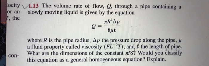 Solved ocity 1.13 The volume rate of flow, Q, through a pipe | Chegg.com