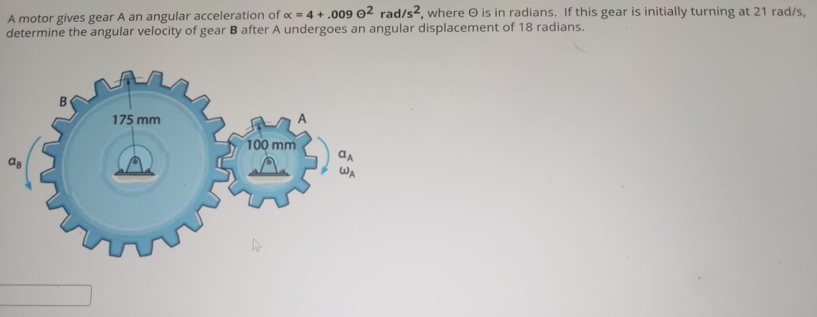 Solved A motor gives gear A an ﻿angular acceleration | Chegg.com