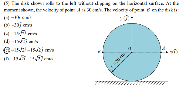 Solved (5) The disk shown rolls to the left without slipping | Chegg.com