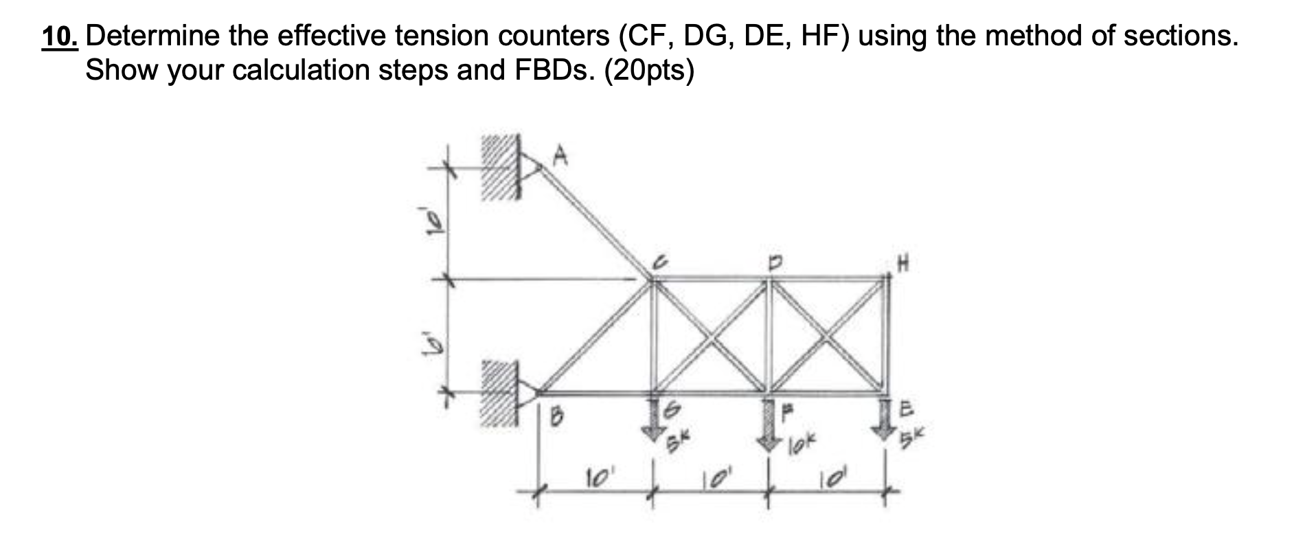 Solved 10. Determine the effective tension counters (CF, DG, | Chegg.com