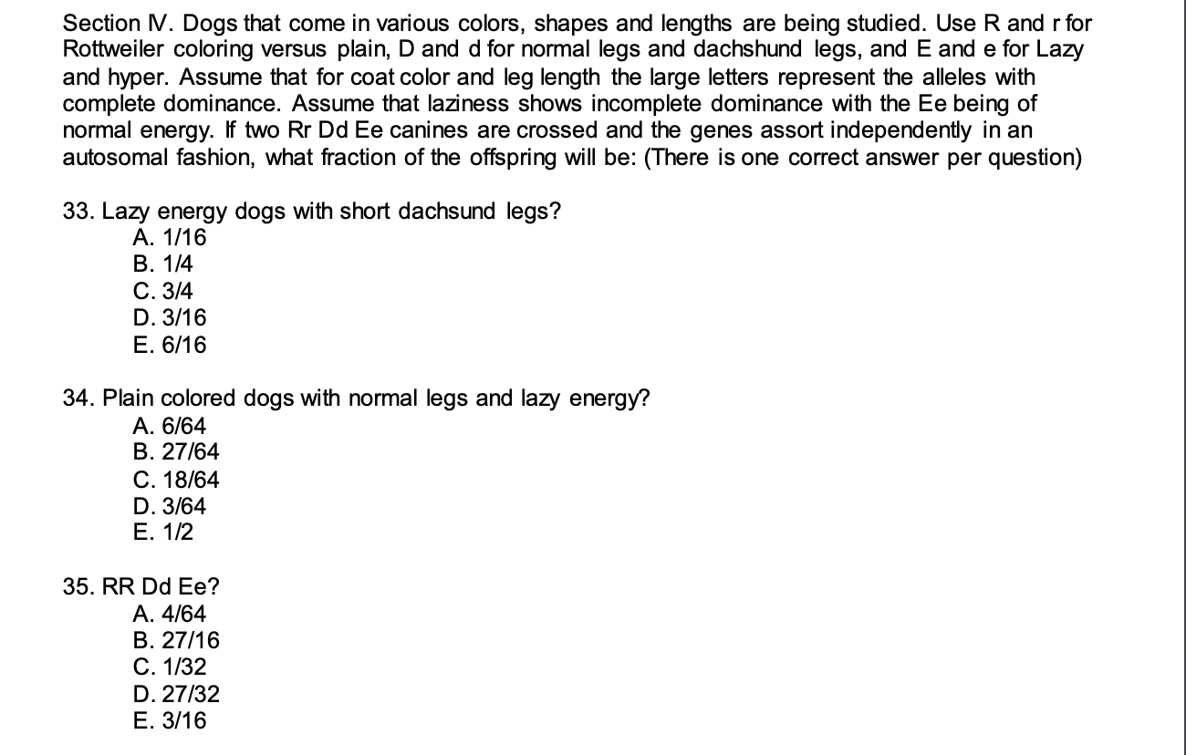 Solved Section N. Dogs that come in various colors, shapes | Chegg.com