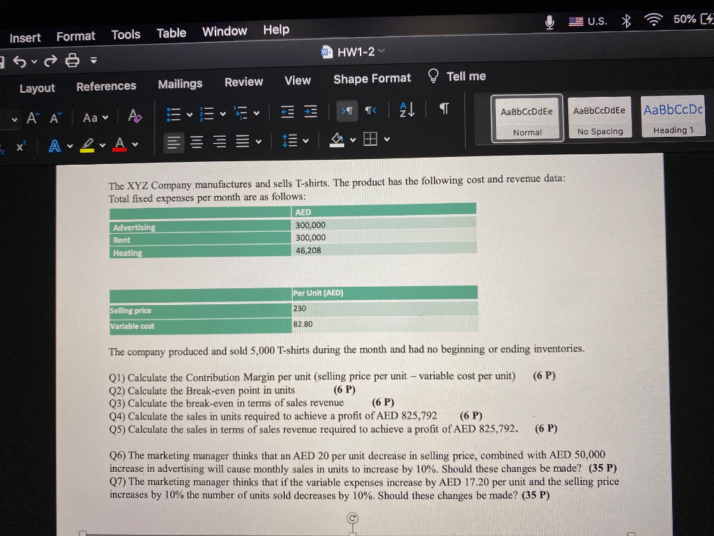 Solved U.S. * 50% (4 Insert Format Tools Table Window Help | Chegg.com