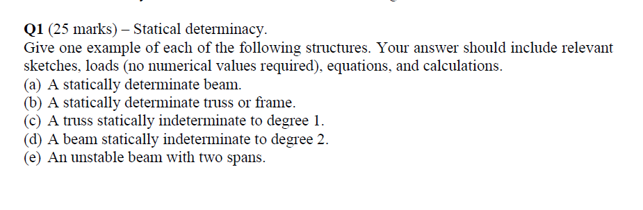 Solved Q1 (25 marks) - Statical determinacy. Give one | Chegg.com