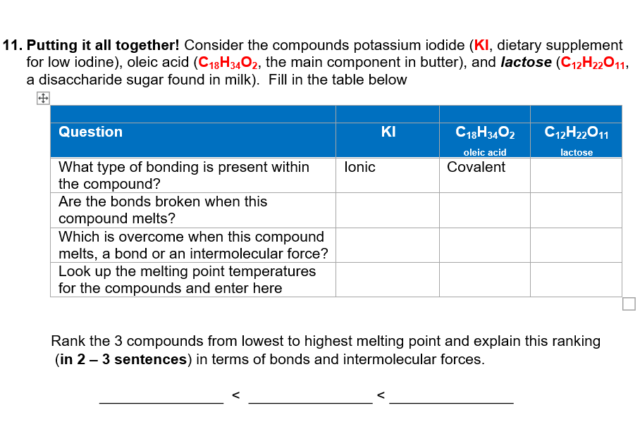 Solved 1. Putting it all together! Consider the compounds | Chegg.com