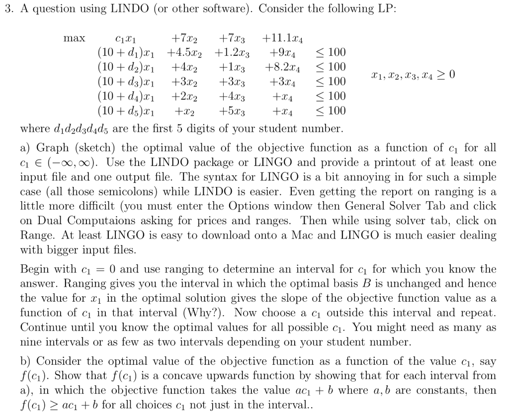 3. A question using LINDO (or other software). | Chegg.com