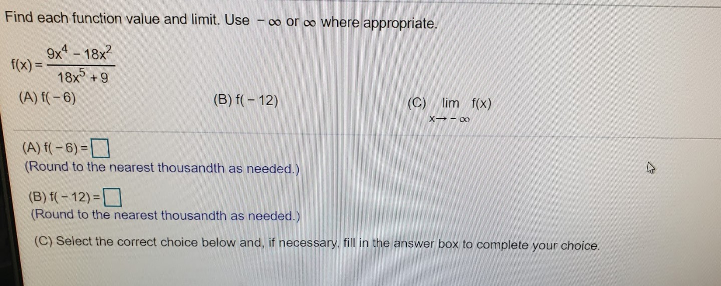 Solved Find each function value and limit. Use - oo or where | Chegg.com