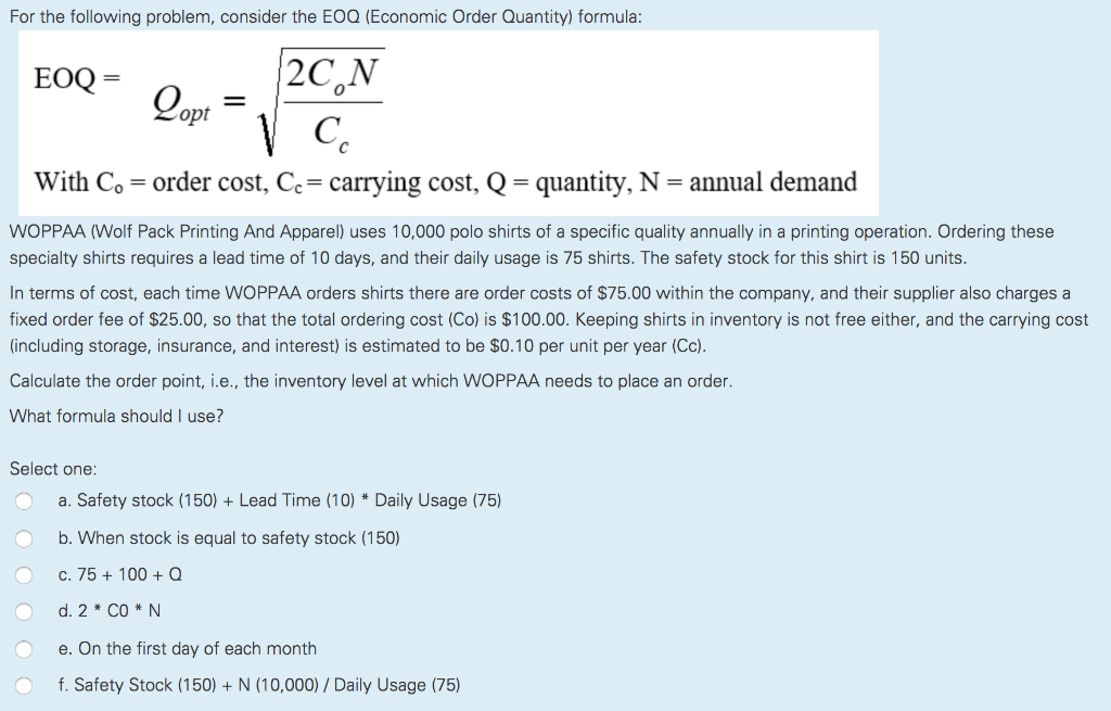 Solved For the following problem, consider the EOQ (Economic | Chegg.com