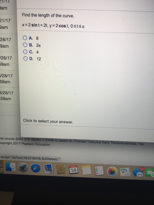 Solved Find the length of the curve. x = 2 sin t + 2t, y = | Chegg.com
