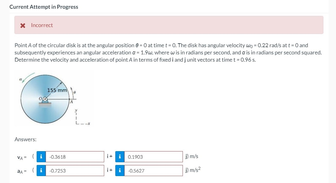 Solved Point A of the circular disk is at the angular | Chegg.com