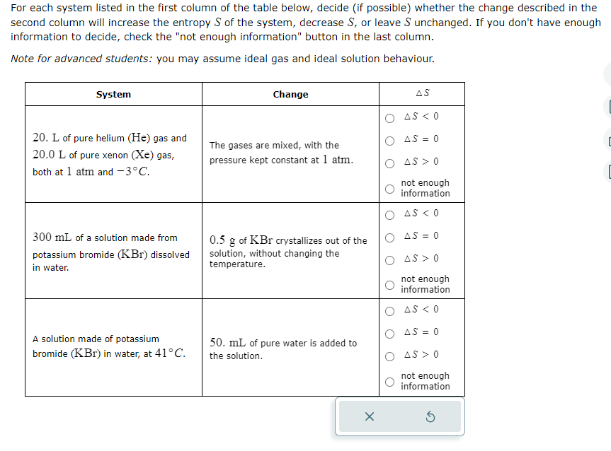 Solved For each system listed in the first column of the | Chegg.com