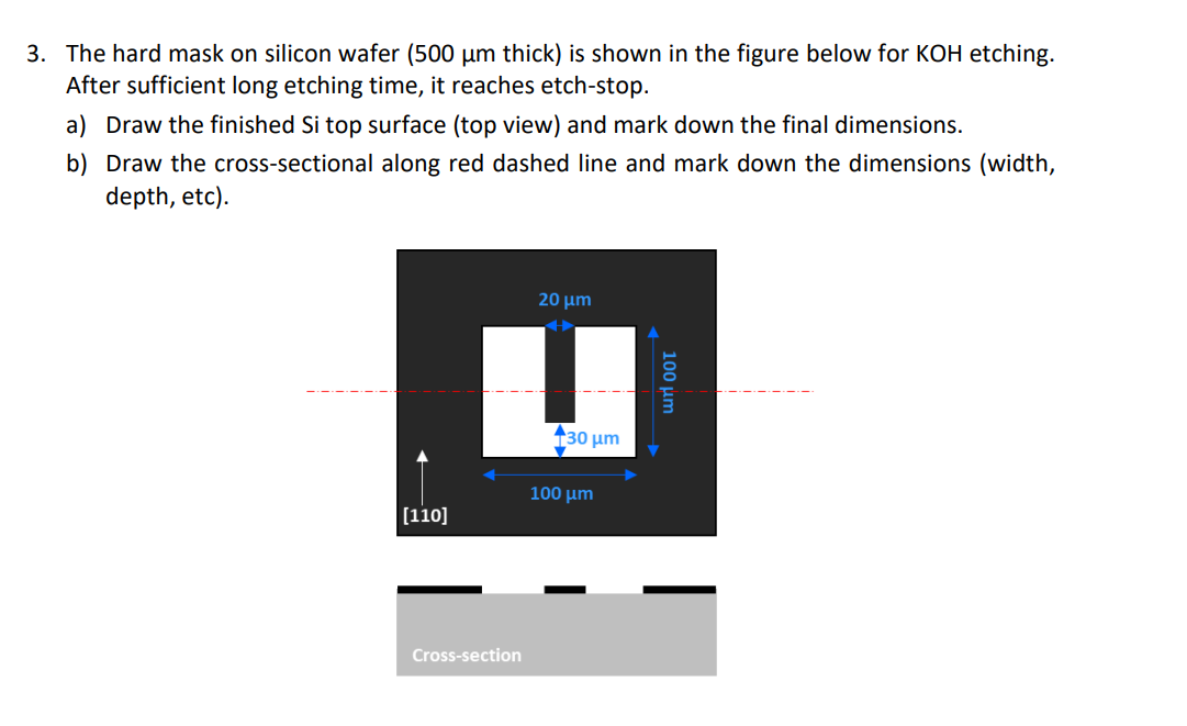 Solved 3. The hard mask on silicon wafer (500 um thick) is | Chegg.com