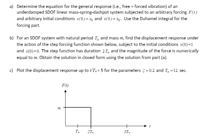 Solved a) Determine the equation for the general response | Chegg.com