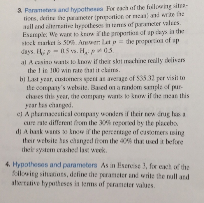 Solved 3. Parameters and hypotheses For each of the | Chegg.com