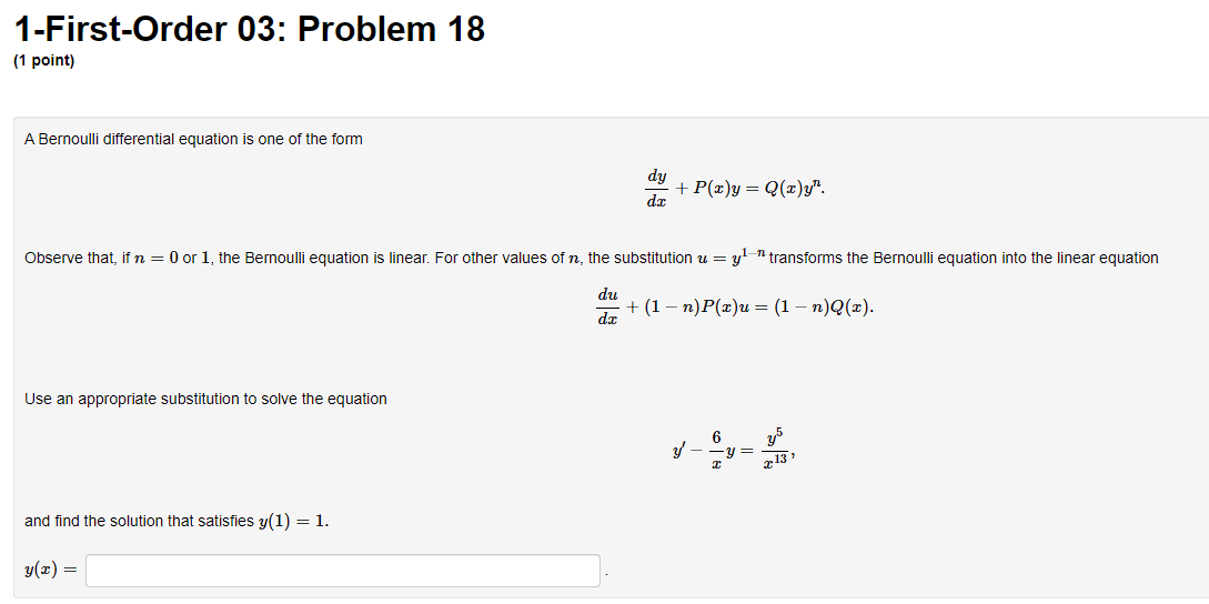 Solved 1-First-Order 03: Problem 18 (1 point) A Bernoulli | Chegg.com