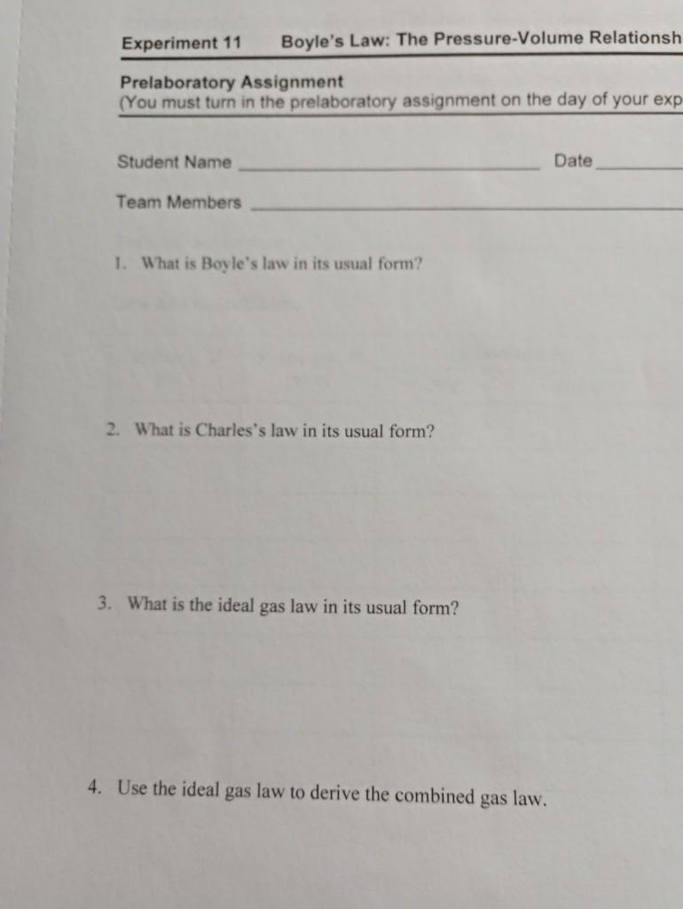 Solved Experiment 11 Boyle's Law: The Pressure-Volume | Chegg.com