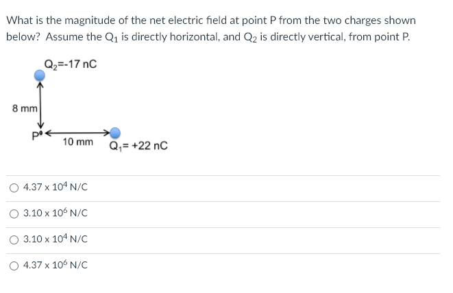Solved What is the magnitude of the net electric field at | Chegg.com
