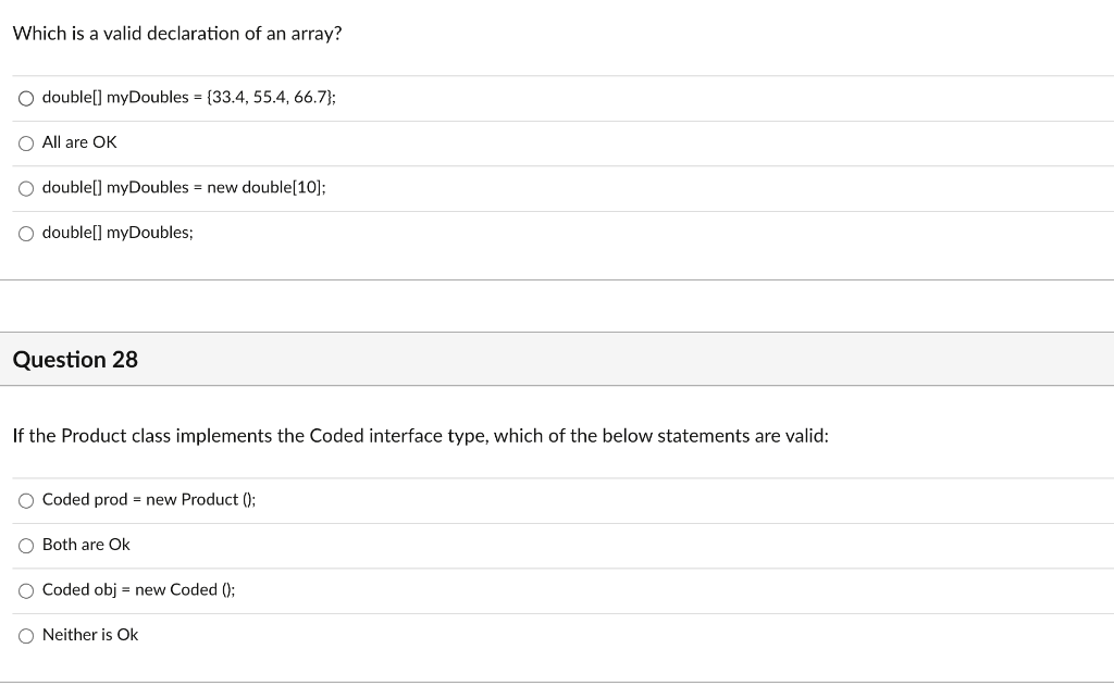 Solved Which is a valid declaration of an array? double[] | Chegg.com
