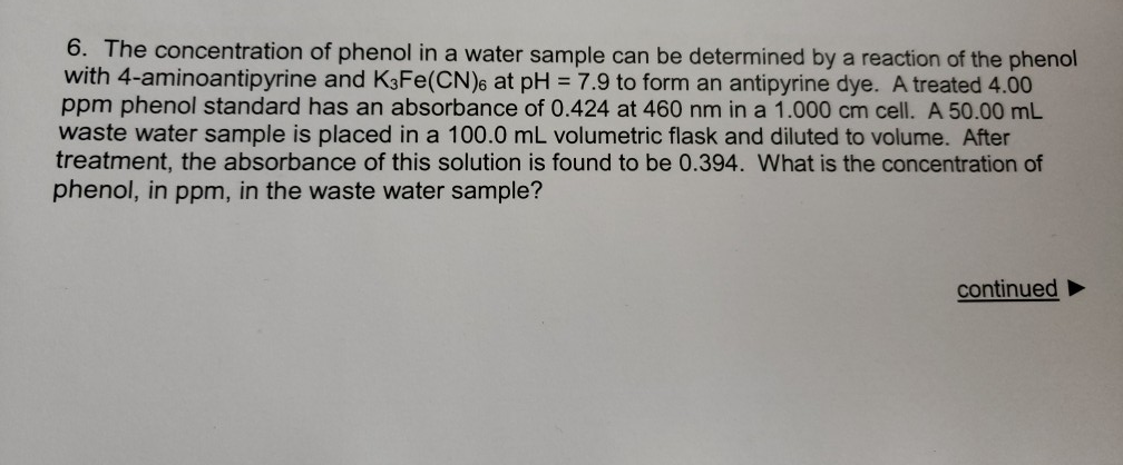 Solved 6. The concentration of phenol in a water sample can | Chegg.com