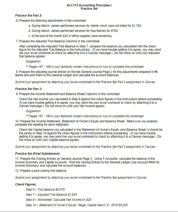 Solved ACC111 Accounting Principles I Practice Set Practice | Chegg.com