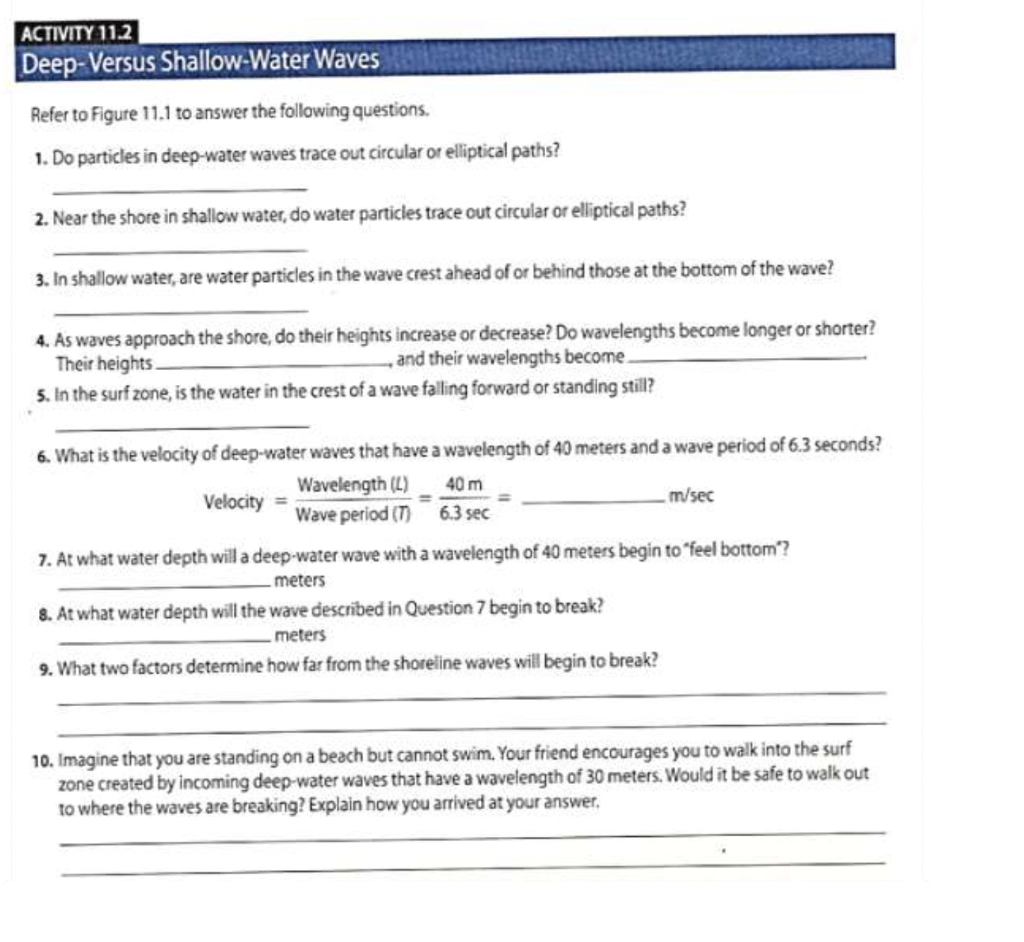 Deep-Versus Shallow-Water Waves Refer to Figure 11.1 | Chegg.com