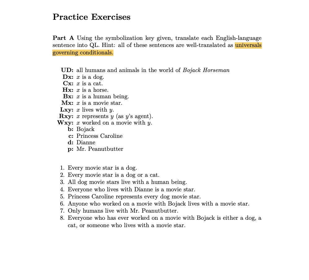 Solved Practice Exercises Part A Using the symbolization key | Chegg.com