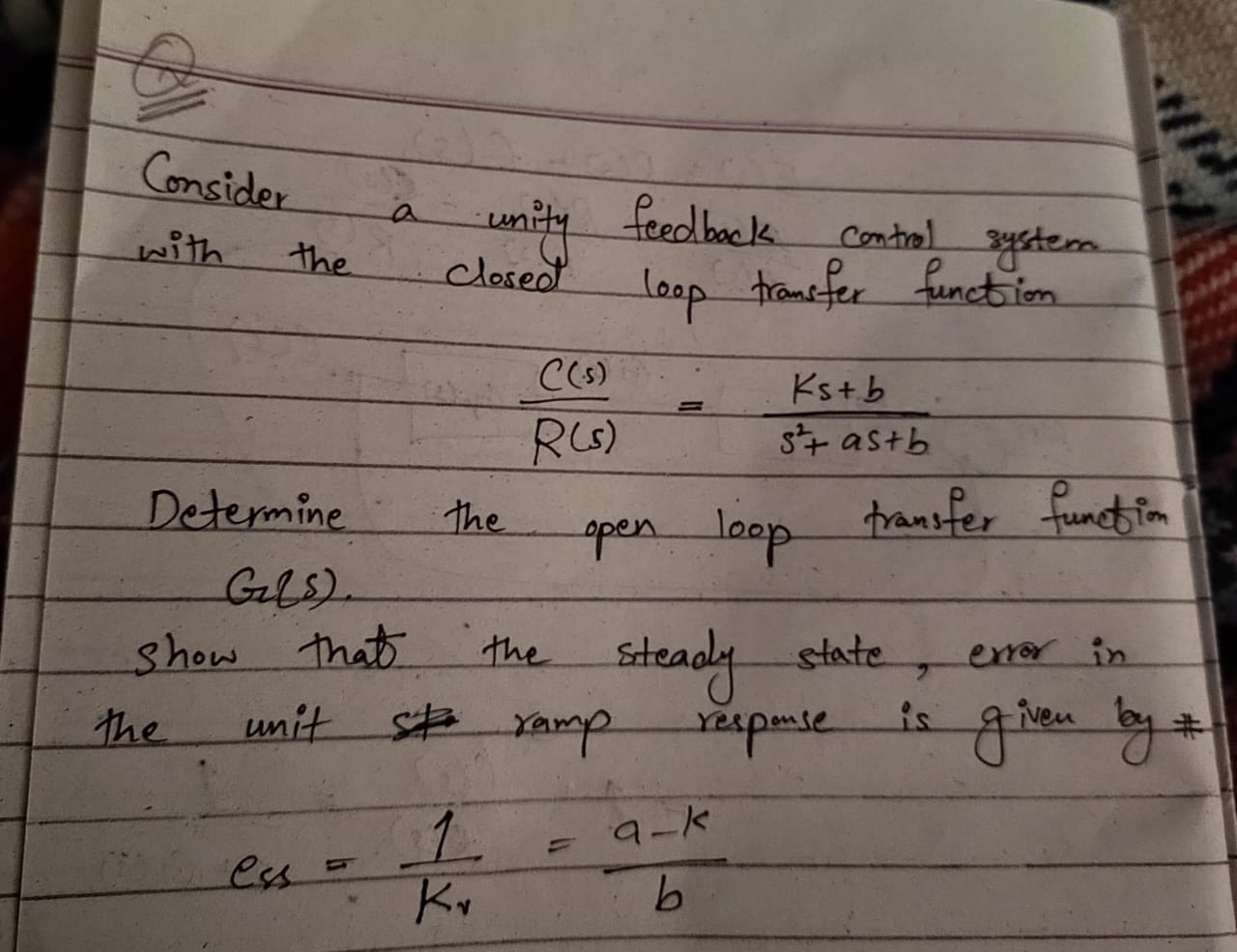 Solved Consider a unity feedback control system with the | Chegg.com