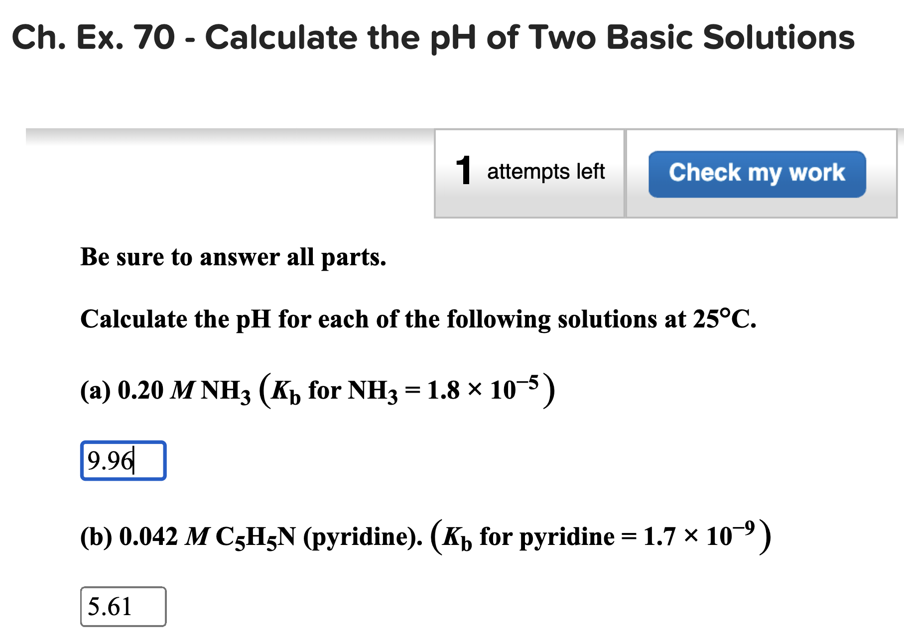 Solved Ch. ﻿Ex. 70 - ﻿Calculate the pH of Two Basic | Chegg.com