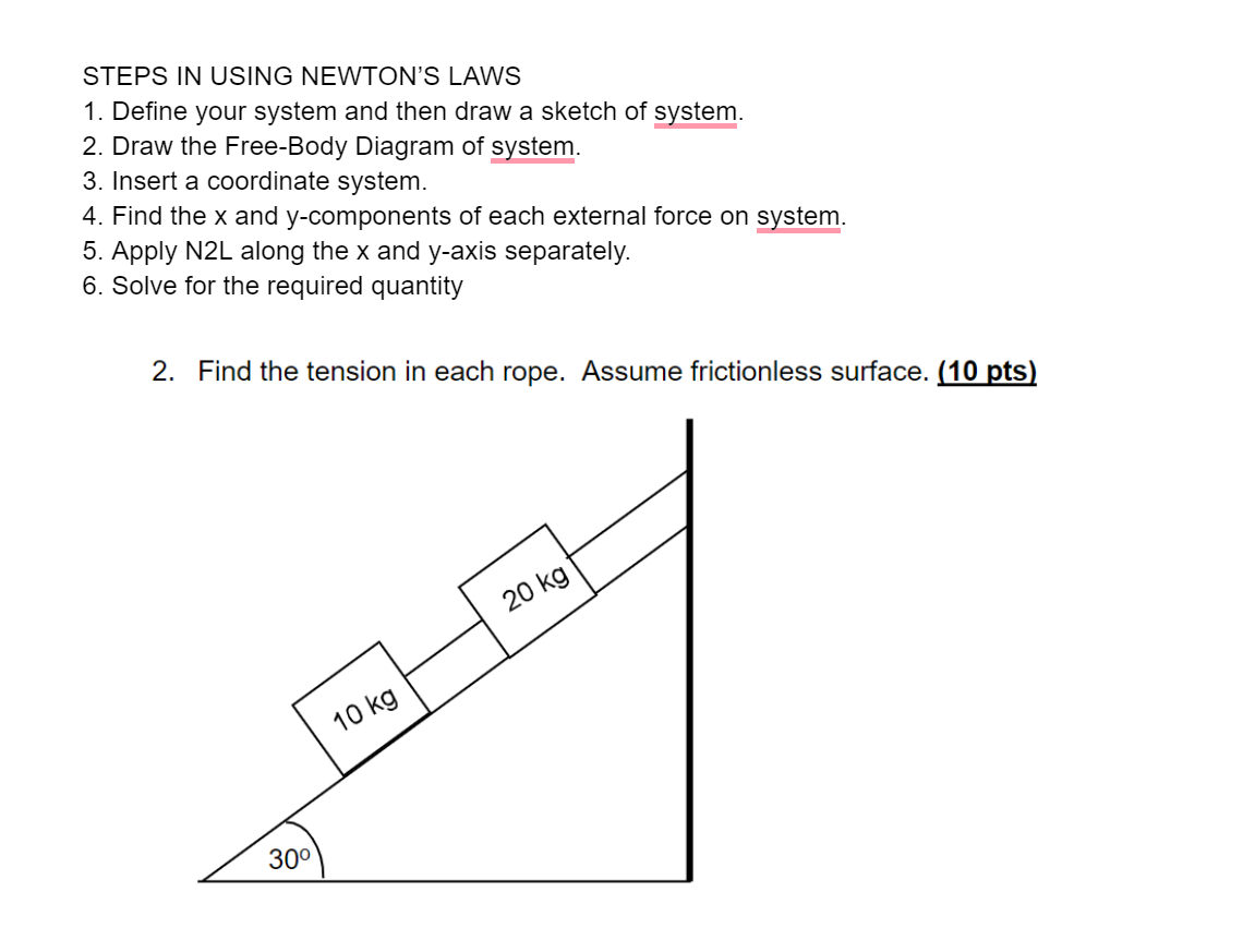 Solved STEPS IN USING NEWTON'S LAWS 1. Define your system | Chegg.com