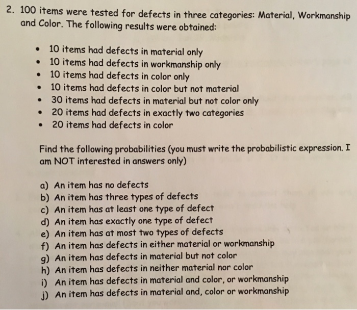 Solved 100 items were tested for defects in three | Chegg.com