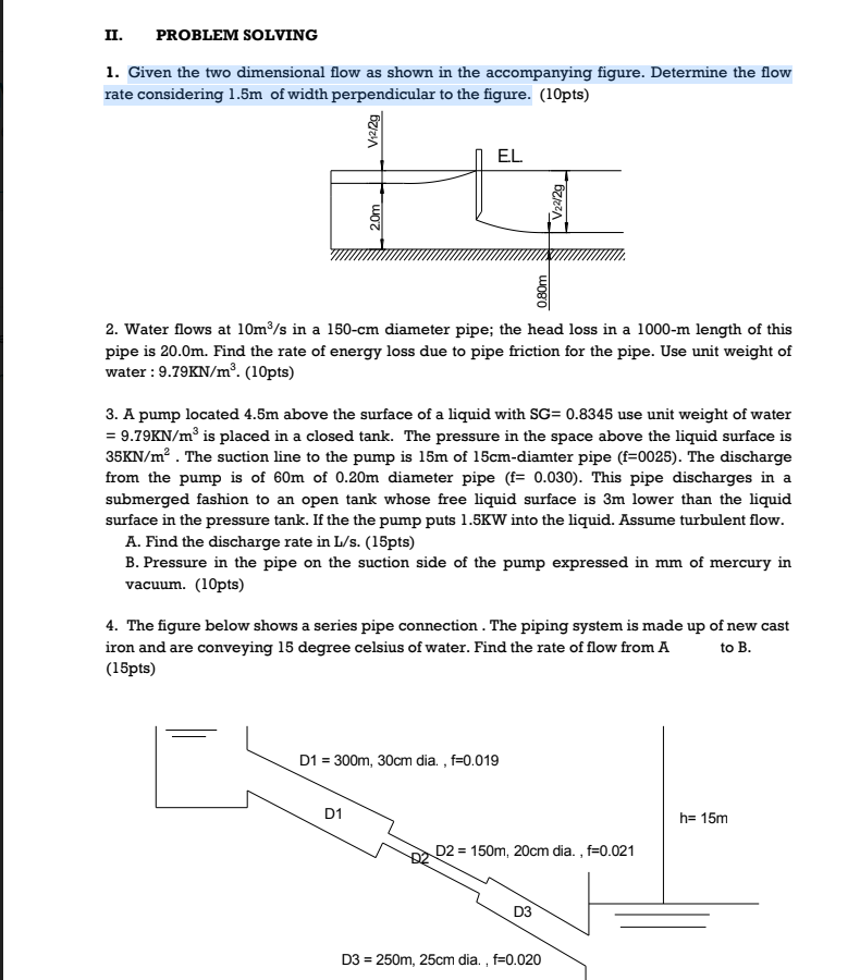 Solved II. PROBLEM SOLVING 1. Given the two dimensional flow | Chegg.com